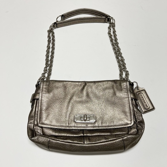 Coach | Bags | Coach Womens Chelsea Metallic Bronze Leather Chain Flap ...